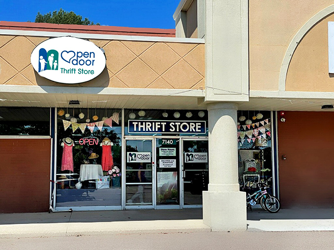 Window displays at Open Door showcase carefully curated fashion finds that might make you forget they're secondhand.