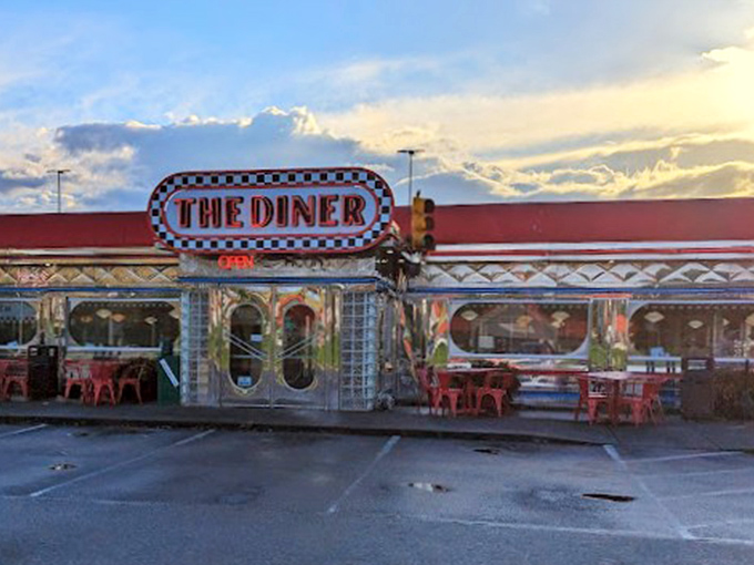 That iconic checkerboard sign tells you everything you need to know—this place keeps breakfast simple and delicious.