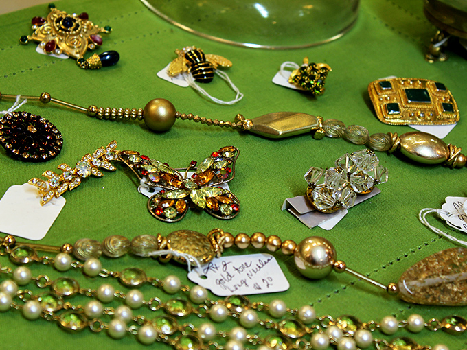 Jewelry that tells stories from another era—that butterfly brooch probably attended more interesting parties in the 70s than I did last year.