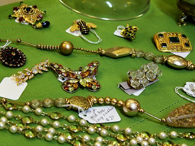 Jewelry that tells stories from another era—that butterfly brooch probably attended more interesting parties in the 70s than I did last year.