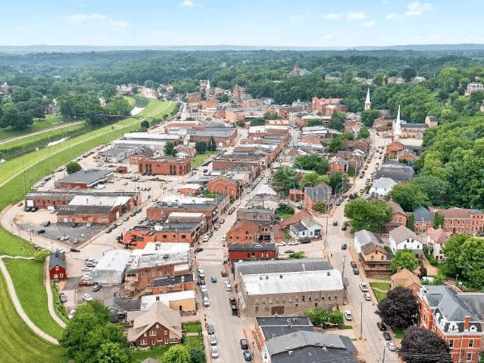 From above, Galena reveals its perfect urban planning – as if someone designed a movie set for "Charming Midwestern Town" and forgot to take it down.