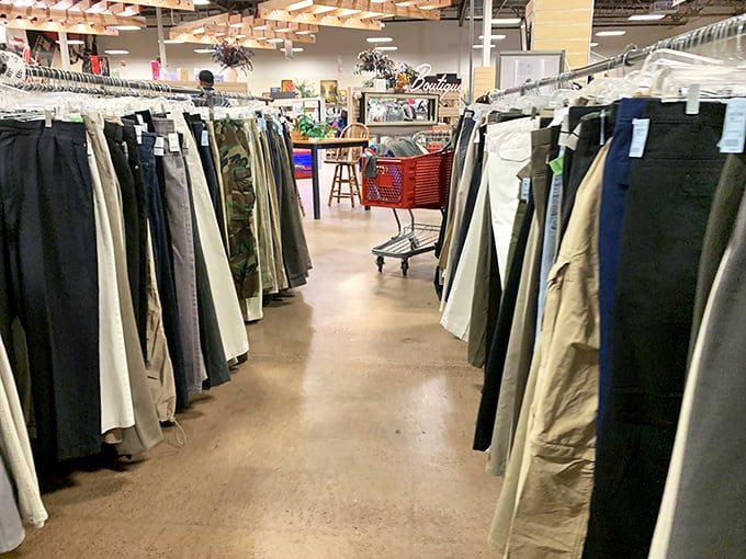 The denim district – where pants go to find their second wind. This meticulous organization would make Marie Kondo weep tears of joy.