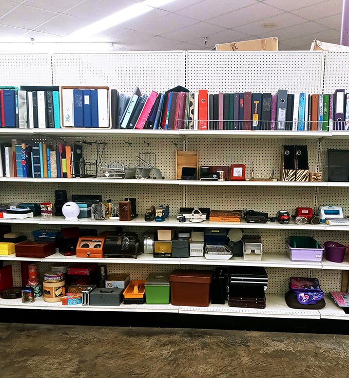 The electronics and book section – where yesterday's bestsellers and gadgets come for their second act. That vintage alarm clock has probably witnessed more Monday morning groans than a coffee shop barista.