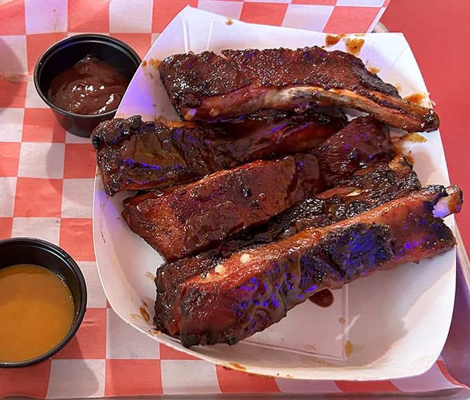 These ribs have that perfect "tug" barbecue aficionados search for—meat that clings to the bone just enough to make you work a little.