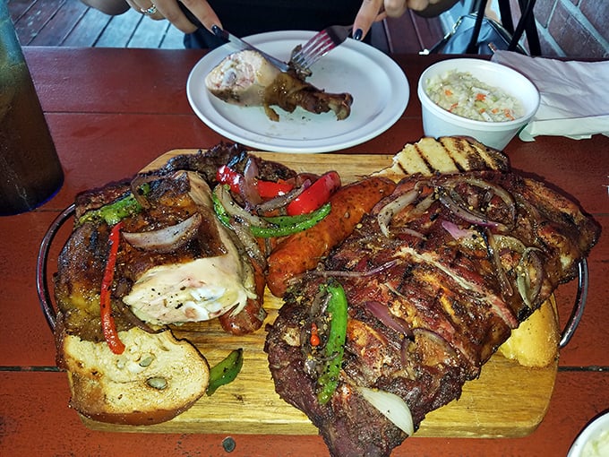 This wooden board doesn't just hold barbecue—it displays edible art. The char marks tell stories of flame and patience that your taste buds can't wait to hear.