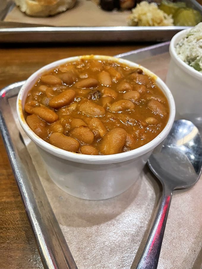 These beans have clearly been hanging out with the right crowd. Rich, saucy, and probably telling stories about the brisket they met.