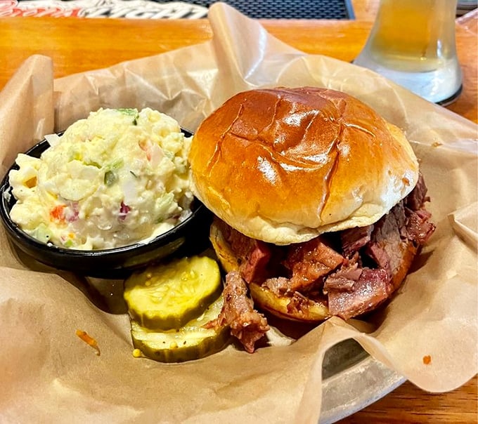 The brisket sandwich isn't just a meal; it's an architectural marvel of tender beef, pillowy bun, and the kind of pickle that makes you question all other pickles.