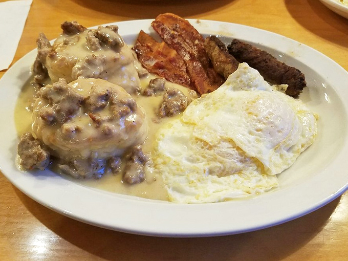 Biscuits and gravy: the breakfast equivalent of a warm hug from someone who genuinely doesn't care about your cholesterol levels.