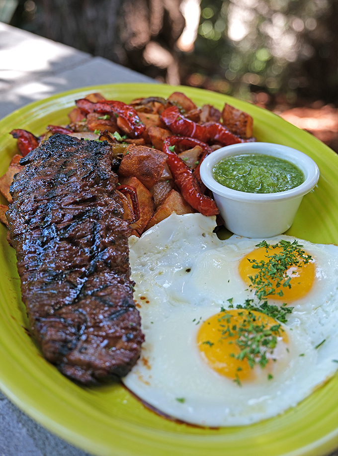 Steak for breakfast? Absolutely! This Thai-inspired plate proves that morning meals deserve the same respect as dinner—complete with vibrant chimichurri sauce.