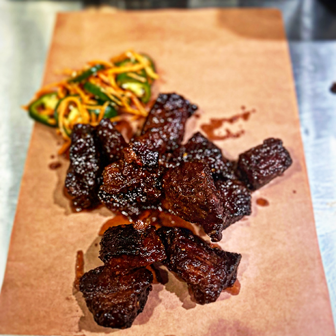 Burnt ends: where brisket goes to heaven, gets caramelized, and returns to earth as meat candy for the worthy.