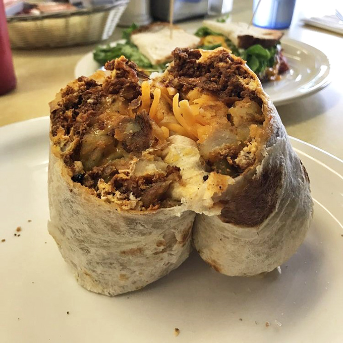 This breakfast burrito isn't just food—it's architecture. A masterclass in structural integrity with every ingredient playing its essential role.