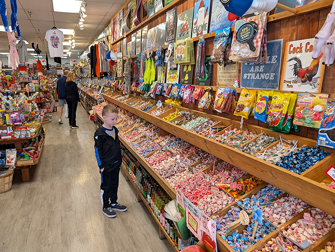 A wonderland of nostalgic treats that would make Willy Wonka jealous—where adults become kids again and kids become sugar-powered shopping companions.