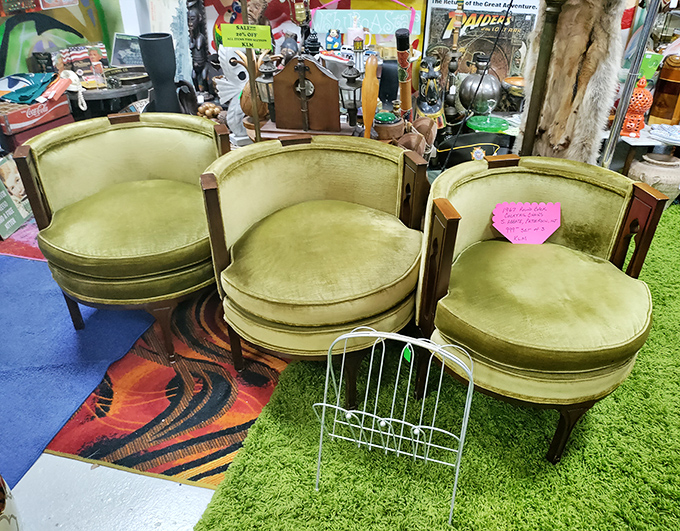 These avocado-green vintage barrel chairs aren't just seating—they're a conversation with the 1970s that's been waiting decades to continue in your home.