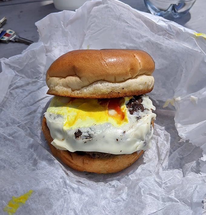 This isn't just a cheeseburger—it's a masterpiece of melty cheese cascading down a perfectly grilled patty, nestled in a pillowy bun.