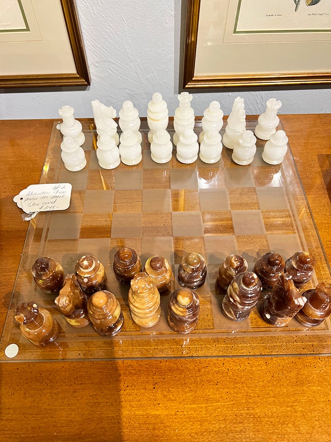 This alabaster and amber chess set isn't just a game—it's functional art waiting for players with an appreciation for the finer moves.