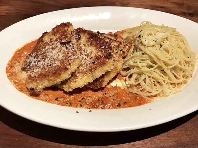 These crispy chicken cutlets swimming in marinara are what Italian dreams are made of – simple perfection on a plate.