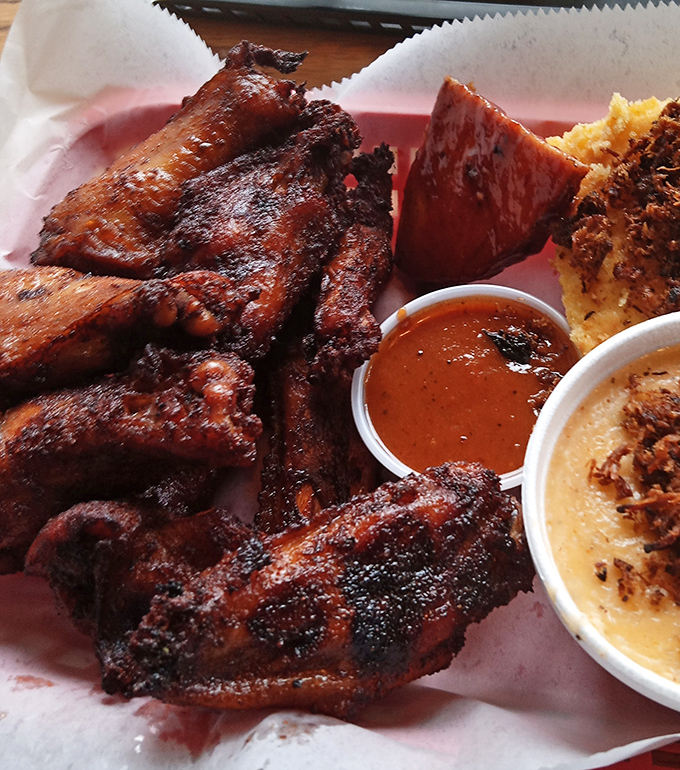These wings aren't just smoked—they're given a flavor PhD. The kind of barbecue that makes you wonder if you've been eating wings wrong your whole life.