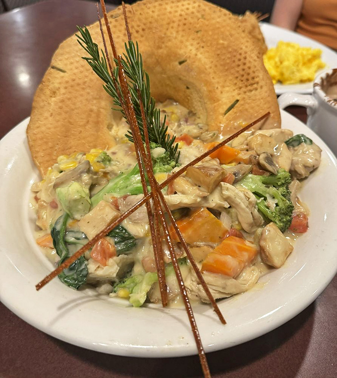 Not your grandmother's chicken pot pie—unless grandma was secretly a culinary revolutionary with a flair for vertical presentation.