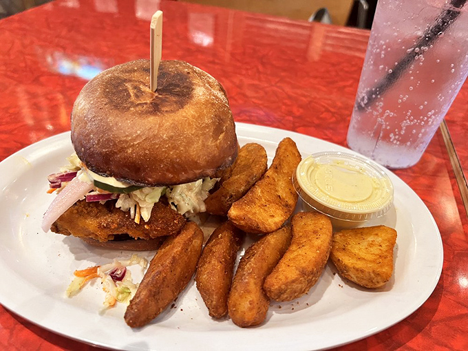 A sandwich that demands to be photographed before eating, then remembered fondly for years after. Those jo-jos are the supporting actors who steal the show.