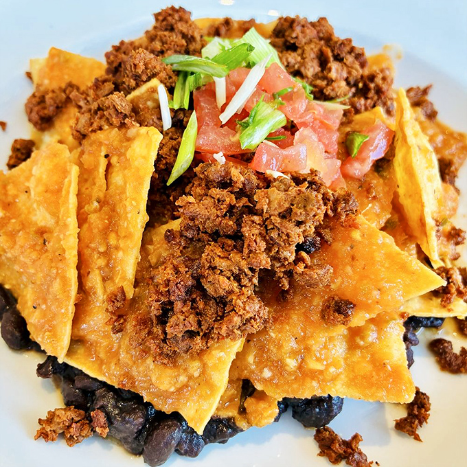 These chilaquiles don't just speak—they sing a morning mariachi serenade of corn tortillas, black beans, and perfectly seasoned protein.