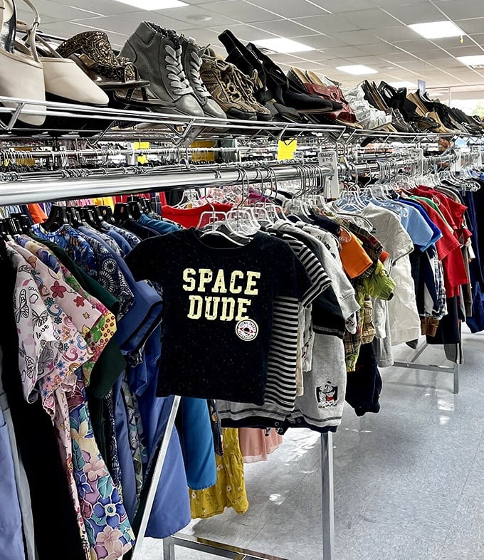 The children's clothing section—where that "Space Dude" t-shirt is just waiting to make some lucky kid the coolest on the playground. 