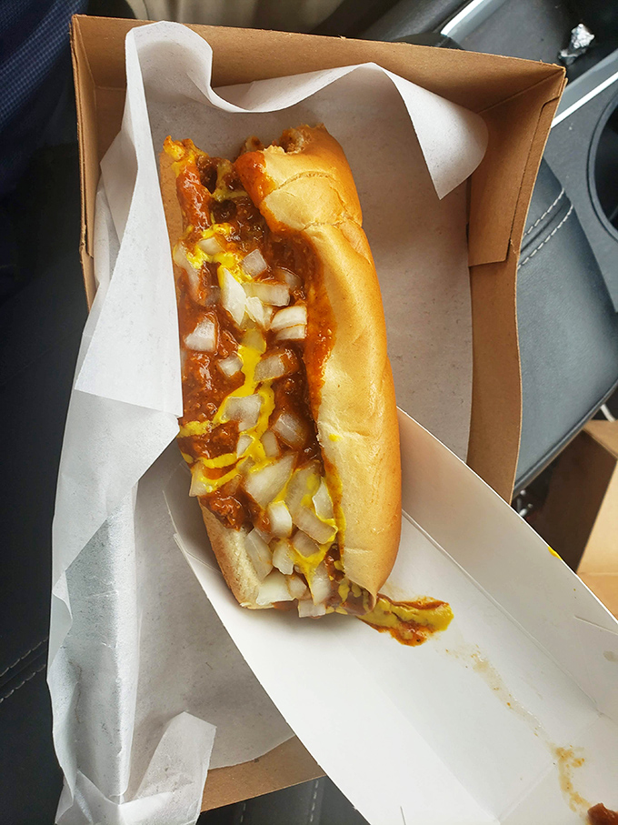 The chili dog that launched a thousand napkins. Worth every stain on your favorite t-shirt.