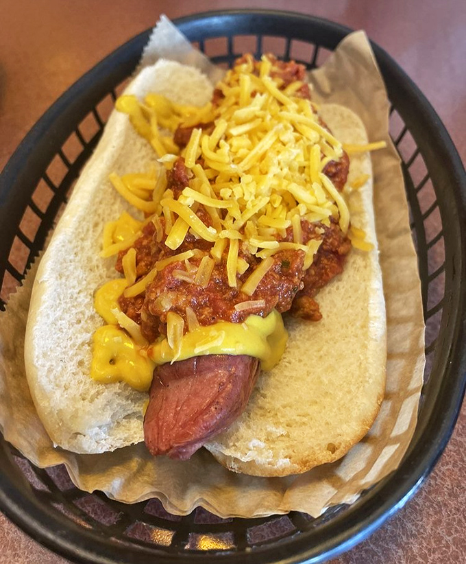 The classic chili cheese dog gets the royal treatment. That perfect snap when you bite in is the sound of happiness in culinary form.