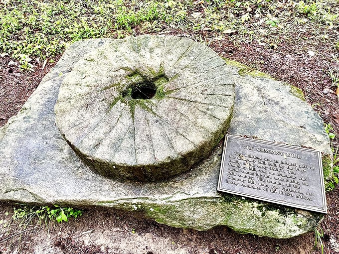 History you can touch—the Company Mill millstone stands as a tangible reminder that Instagram filters weren't needed for the original stone-ground experience.