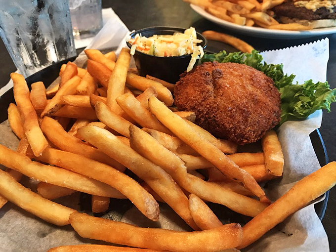 Golden-fried perfection meets hand-cut fries. This crab cake doesn't need fancy plating—it lets its flavor do all the talking.