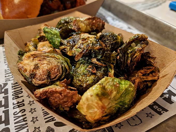 Brussels sprouts so crispy they could convert vegetable skeptics. These charred little flavor bombs might upstage the meat—almost.