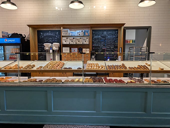 Donut heaven exists, and it looks exactly like this—row after row of handcrafted possibilities, each one more tempting than the last.