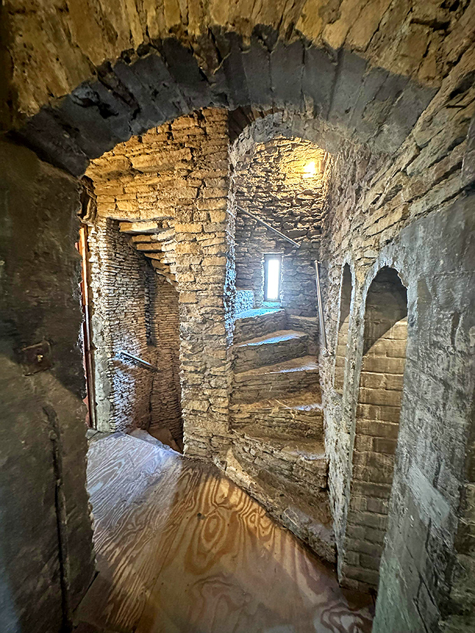 Medieval architects didn't believe in straight staircases—these winding stone steps practically beg you to imagine knights rushing up during a siege.