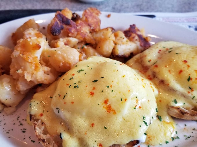 Eggs Benedict that would make the Pope jealous—hollandaise sauce cascading down English muffins like a yellow waterfall of breakfast bliss.
