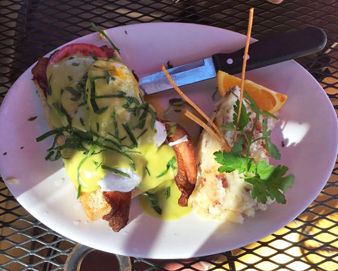 Eggs Benedict reimagined with such care you'll wonder if your previous breakfast experiences were just practice rounds for this moment.