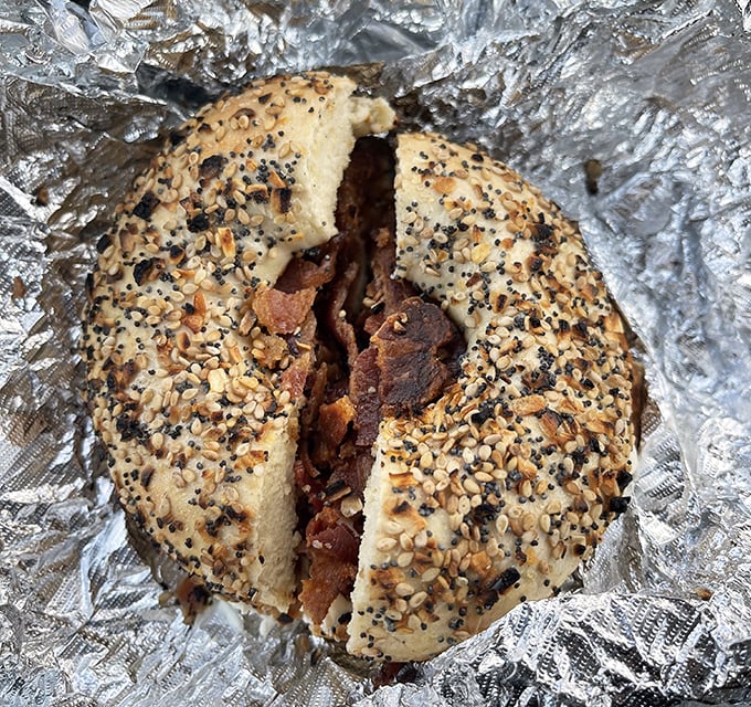 This everything bagel doesn't just have everything on it—it practically contains the meaning of life between those seeds.
