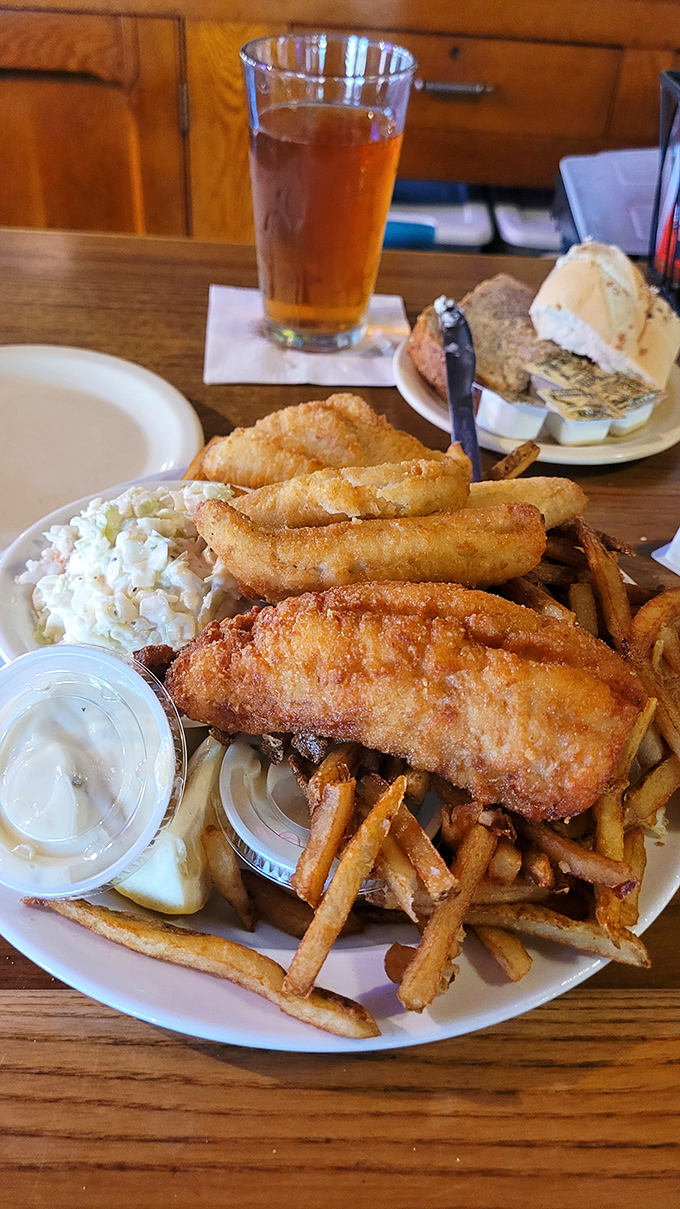 This isn't just fish and chips—it's an edible love letter to Lake Erie, served with fries that proudly embrace their delicious greasiness.