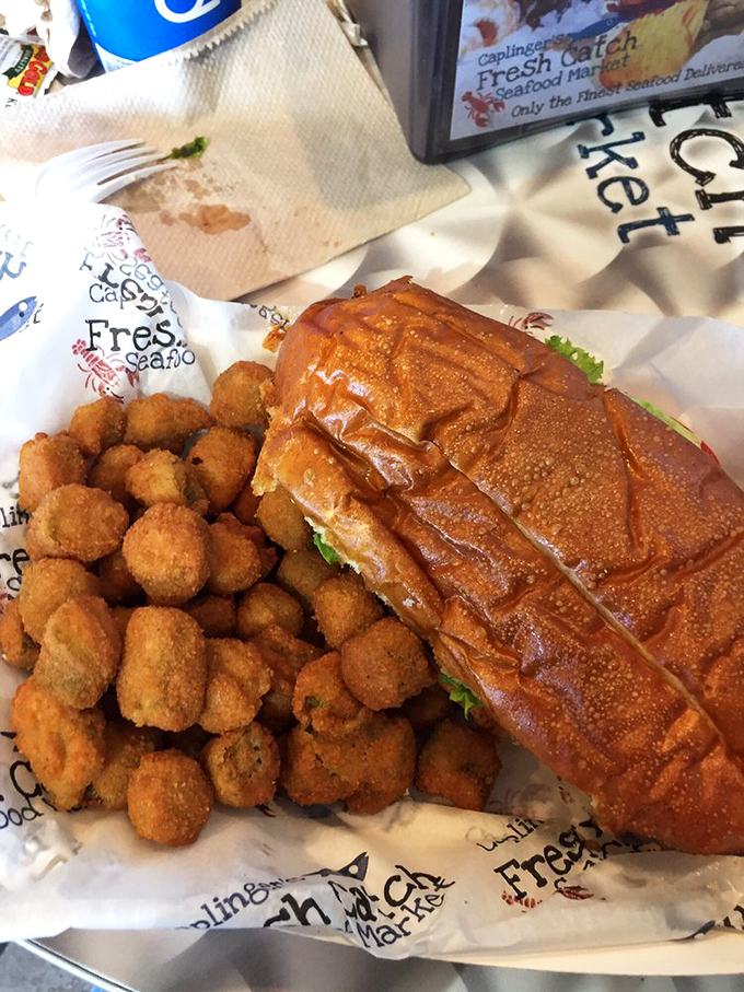 The sandwich that launched a thousand road trips. Those hushpuppies aren't just side dishes—they're little orbs of cornmeal bliss.