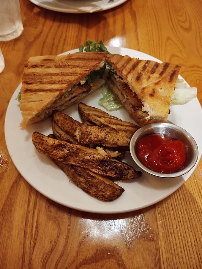 The perfect sandwich doesn't exi— Oh wait, here it is! Grilled to golden perfection with those potato wedges looking like they mean business. 