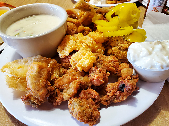 Golden-fried perfection that shatters with each bite. These aren't just fried oysters—they're crunchy little time machines to your best coastal memory.