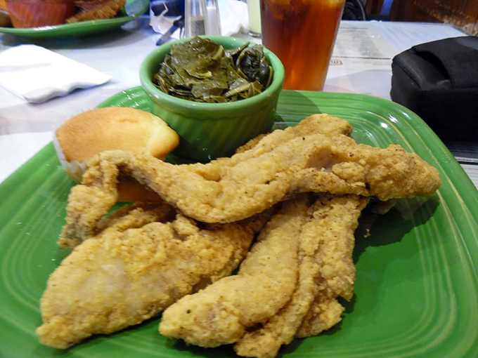 Golden-fried perfection that makes you understand why people drive for hours just for lunch. That cornmeal coating deserves its own fan club.