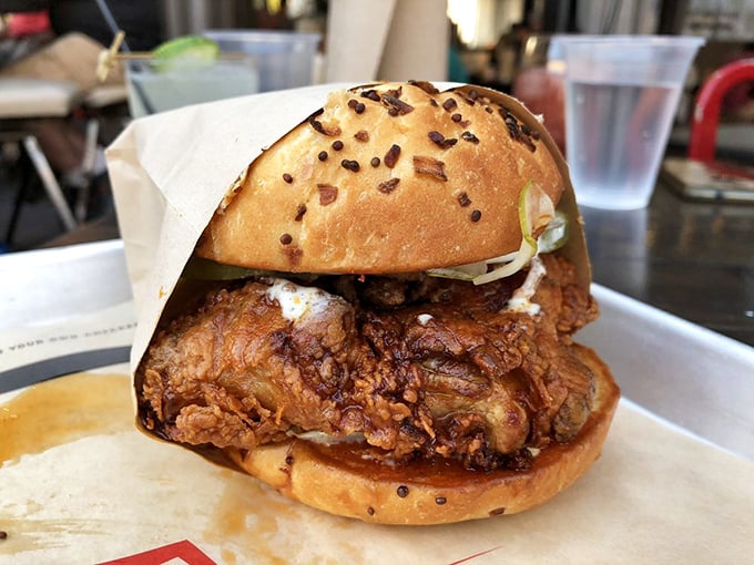 The chicken sandwich that launched a thousand food pilgrimages—a towering monument to what happens when fried chicken meets culinary expertise.