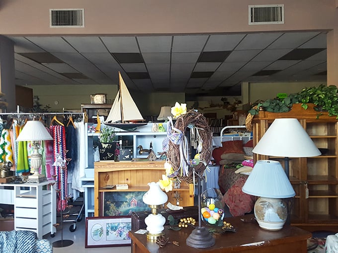 Lamps, model sailboats, and furniture mingle like guests at the world's most eclectic cocktail party. Everyone's invited!