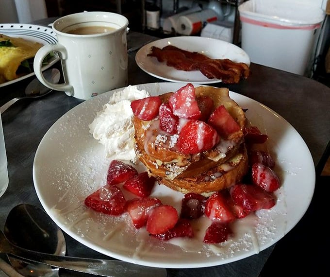 Strawberry French toast that makes breakfast feel like dessert got promoted. Whoever said you can't have whipped cream before noon never visited Martinsburg.