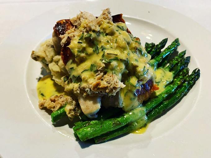 This isn't just fish—it's a masterclass in texture. Flaky grouper meets velvety sauce while asparagus provides the perfect crisp counterpoint.