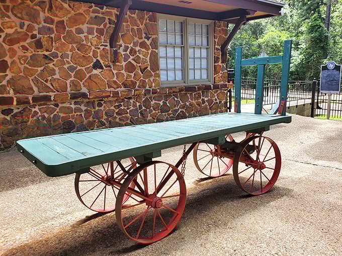 This isn't just any old handcart—it's a reminder of railroad history when muscle power and determination kept the lines of communication open.