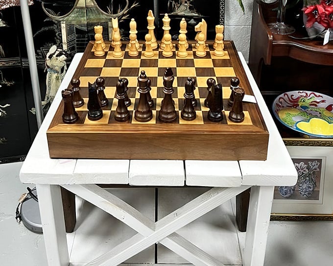 Chess, anyone? This handcrafted wooden set isn't just a game – it's a conversation piece waiting to checkmate your coffee table's boring accessories.