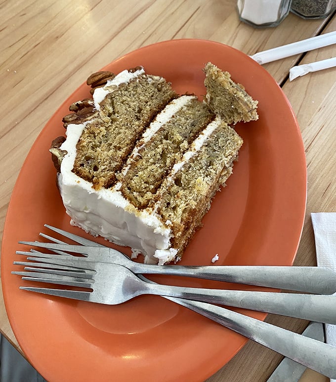 Three layers of moist cake separated by cream cheese frosting—this hummingbird cake doesn't fly away, it makes you float with happiness.