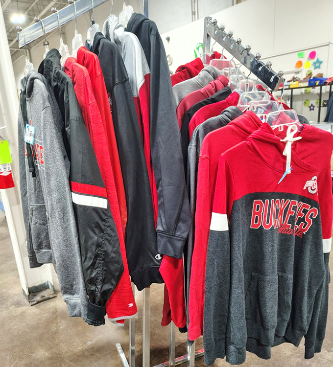 The Buckeye spirit lives on these racks! Yesterday's team pride becomes tomorrow's vintage fashion statement—scarlet and gray never goes out of style in Ohio.