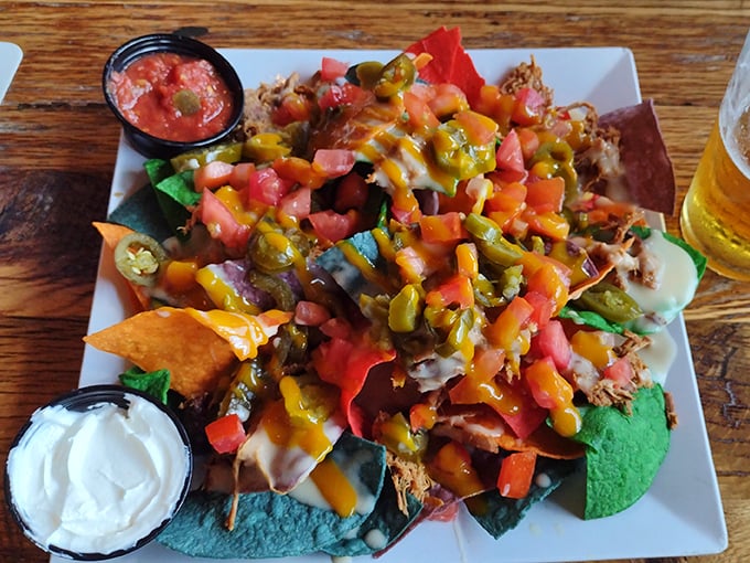 Loaded nachos that require a strategy to eat—do you go for that perfect chip with everything, or methodically work your way around? Decisions, decisions.