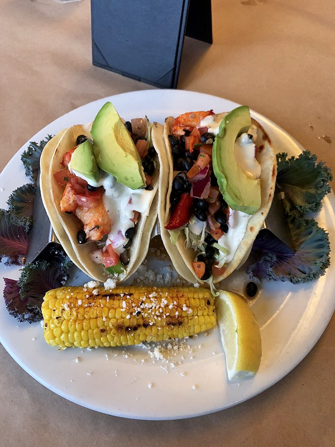 Fish tacos that belong in the California Hall of Fame. That avocado isn't just garnish—it's essential coastal currency.